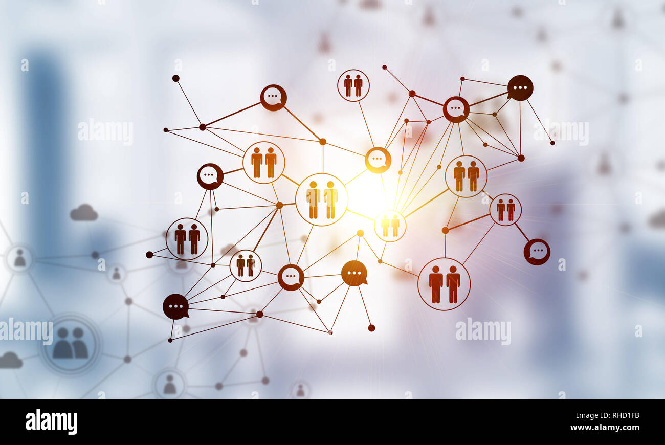 Concept of networking and connection against modern office blurred ...
