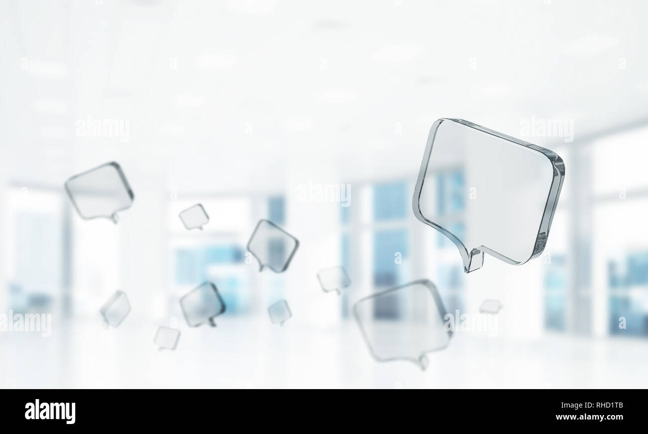 Concept of communication by glass empty chat icon on office background ...