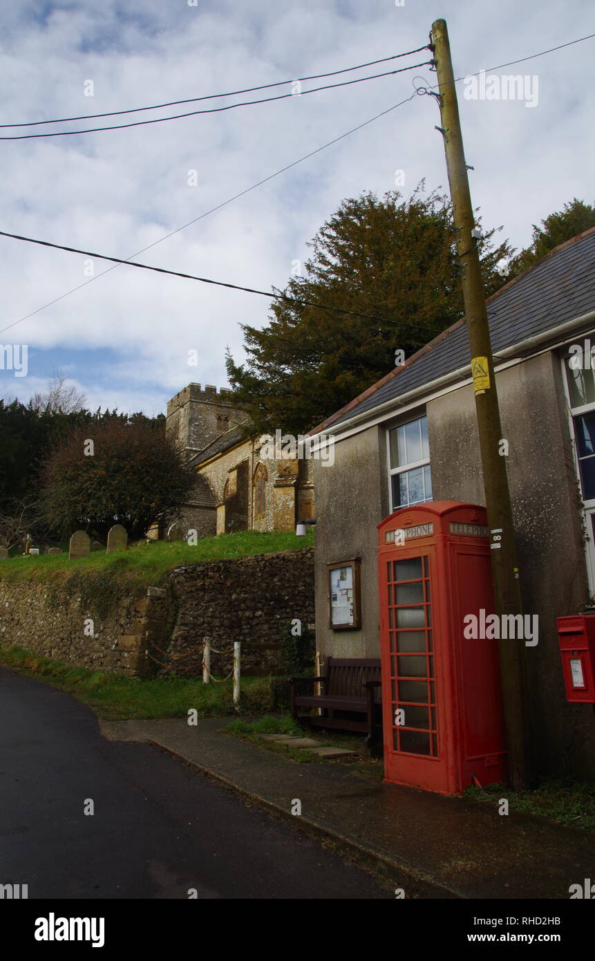 Red telephone box. Compton Valence. The Macmillan Way. Long-distance ...