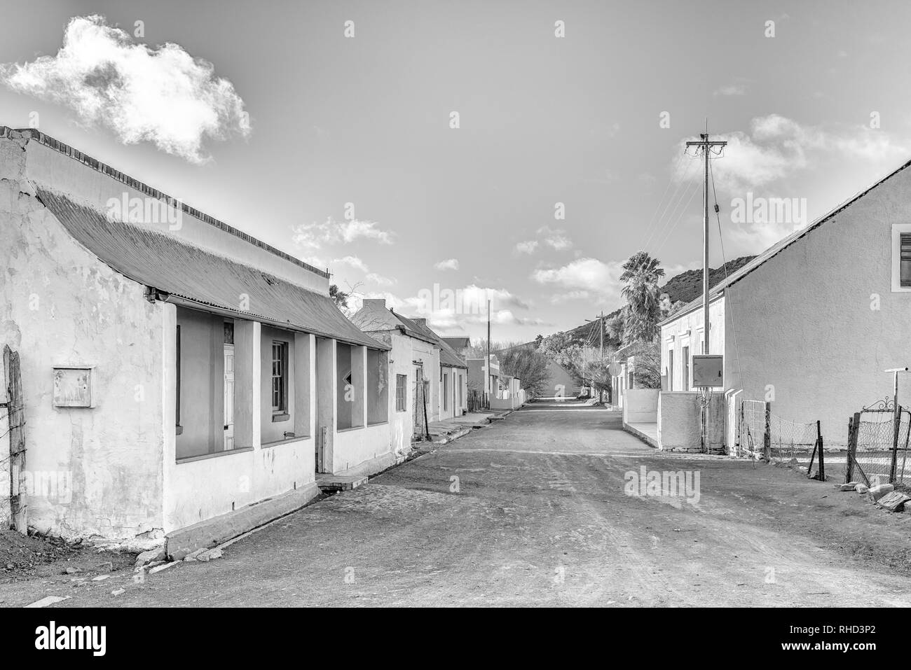 VICTORIA WEST, SOUTH AFRICA, AUGUST 7, 2018: A monochrome street scene ...