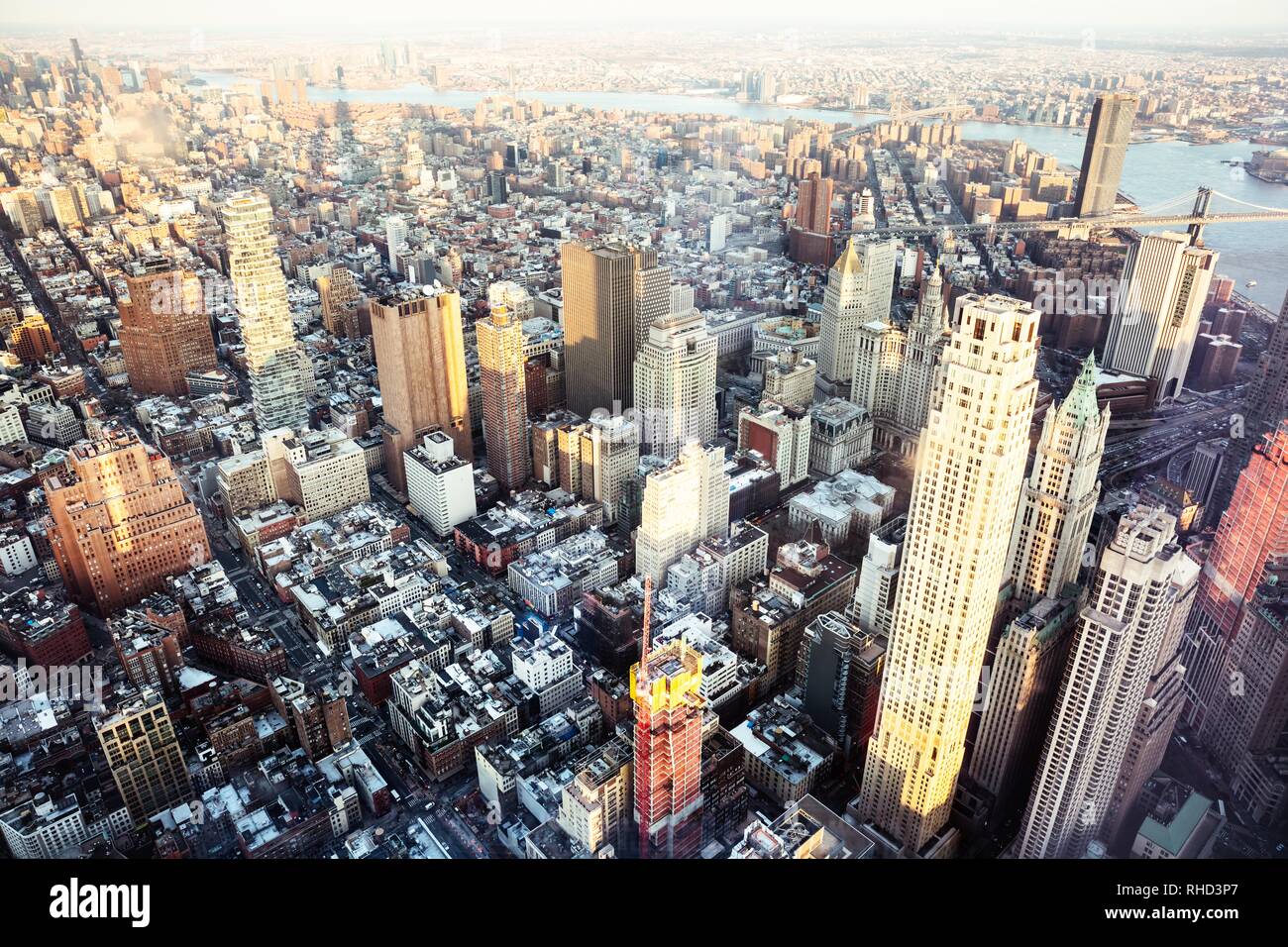 Aerial View Of New York City Skyline With Urban Sky Scrapers Stock ...
