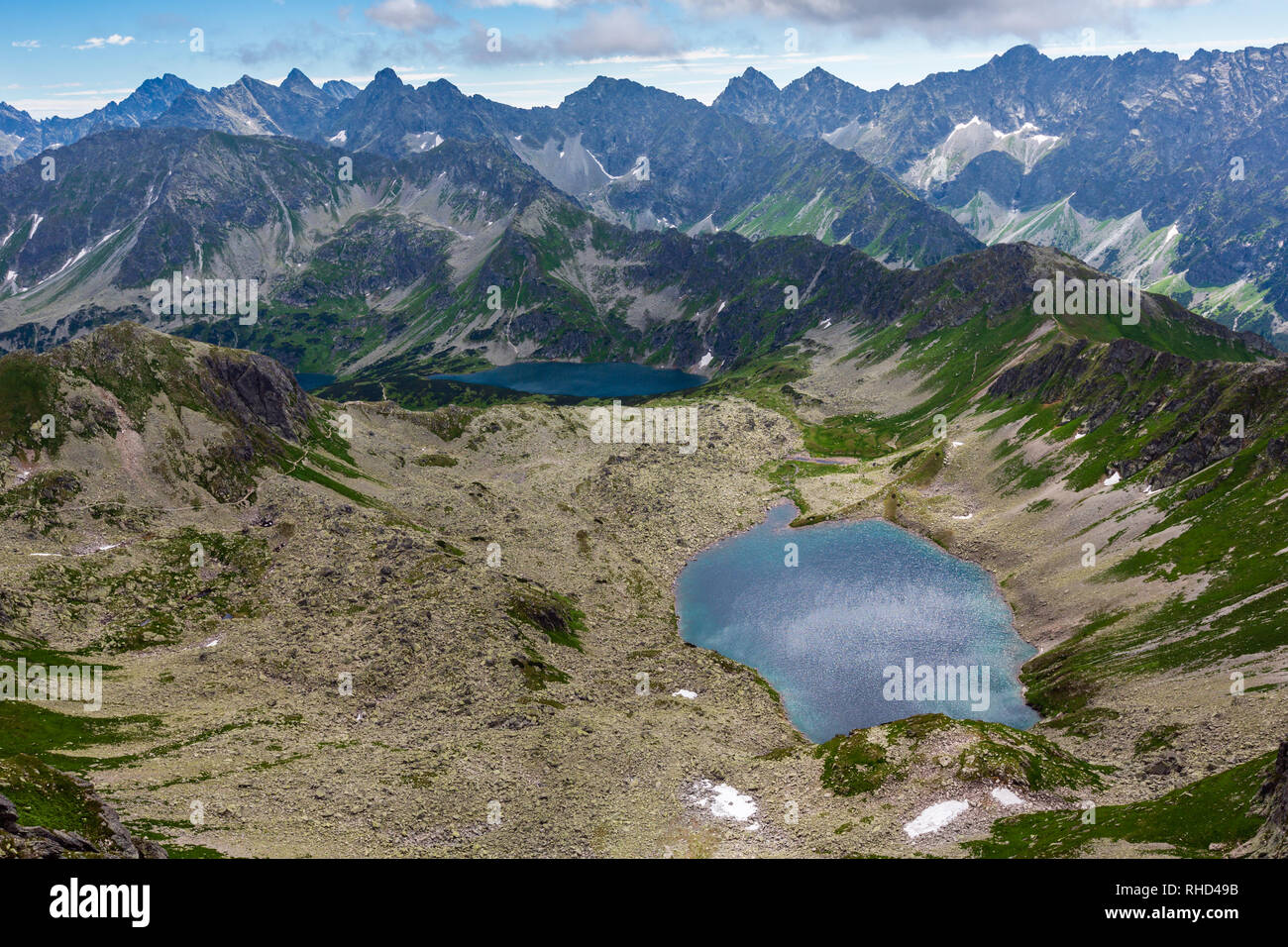 Tatra Mountain view to group of glacial lakes from path Kasprowy Wierch ...