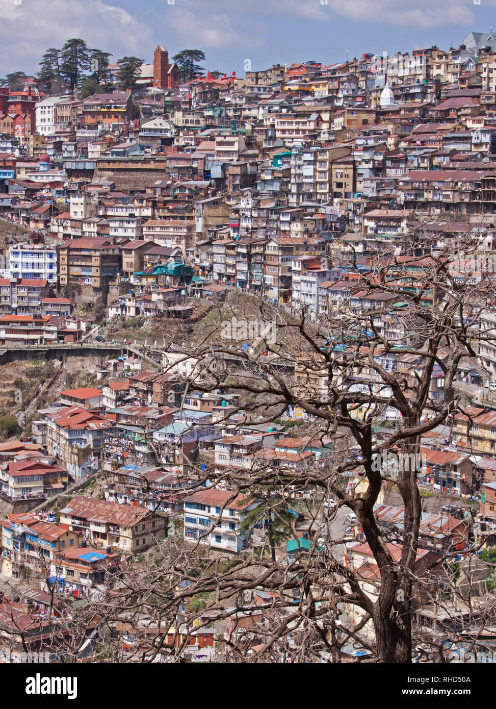 Housing on a densely populated hillside in North India. Shimla, in the ...