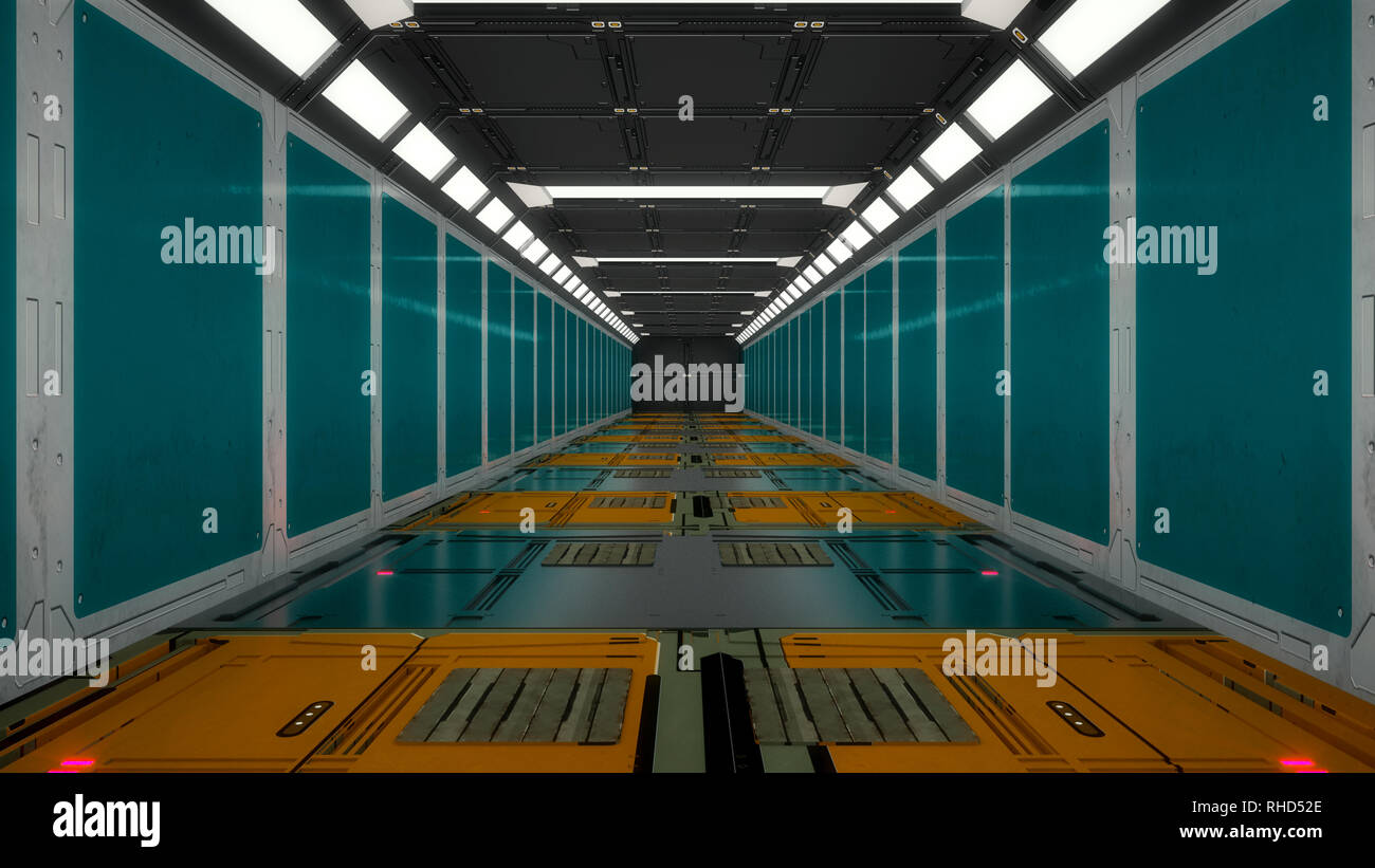 3d render. Futuristic interior corridor architecture Stock Photo - Alamy
