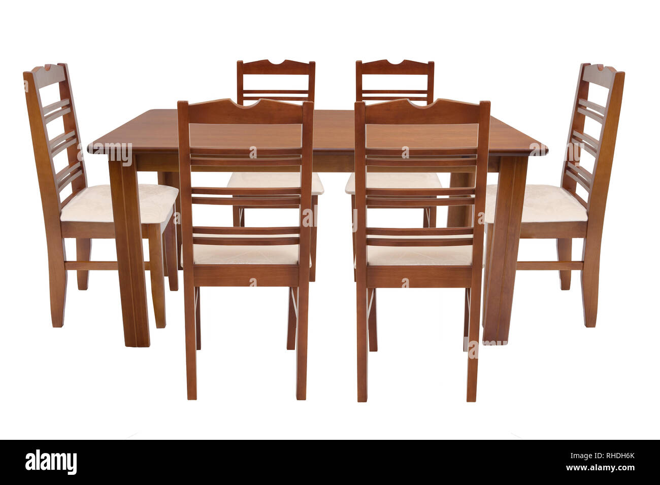 Table and six chairs on white background Stock Photo - Alamy