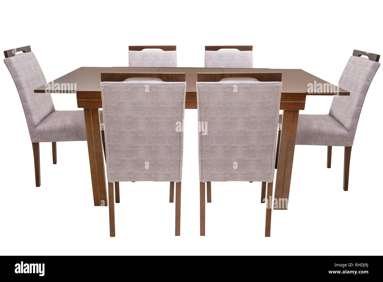 Table and six chairs on white background Stock Photo - Alamy