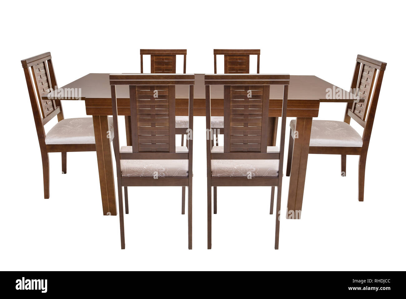 Table and six chairs on white background Stock Photo - Alamy