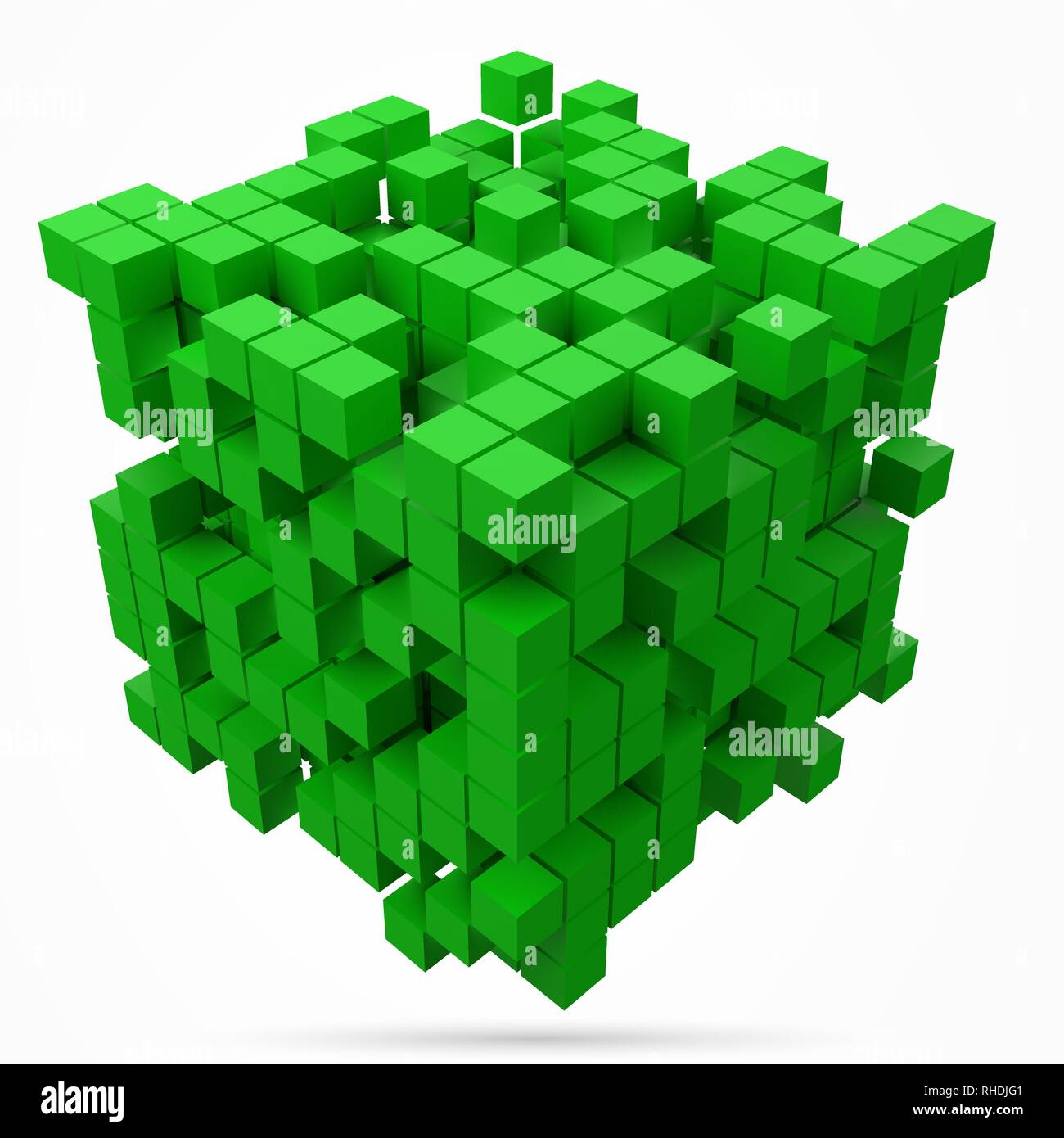 big cubic data block. made with smaller green cubes. 3d pixel style ...