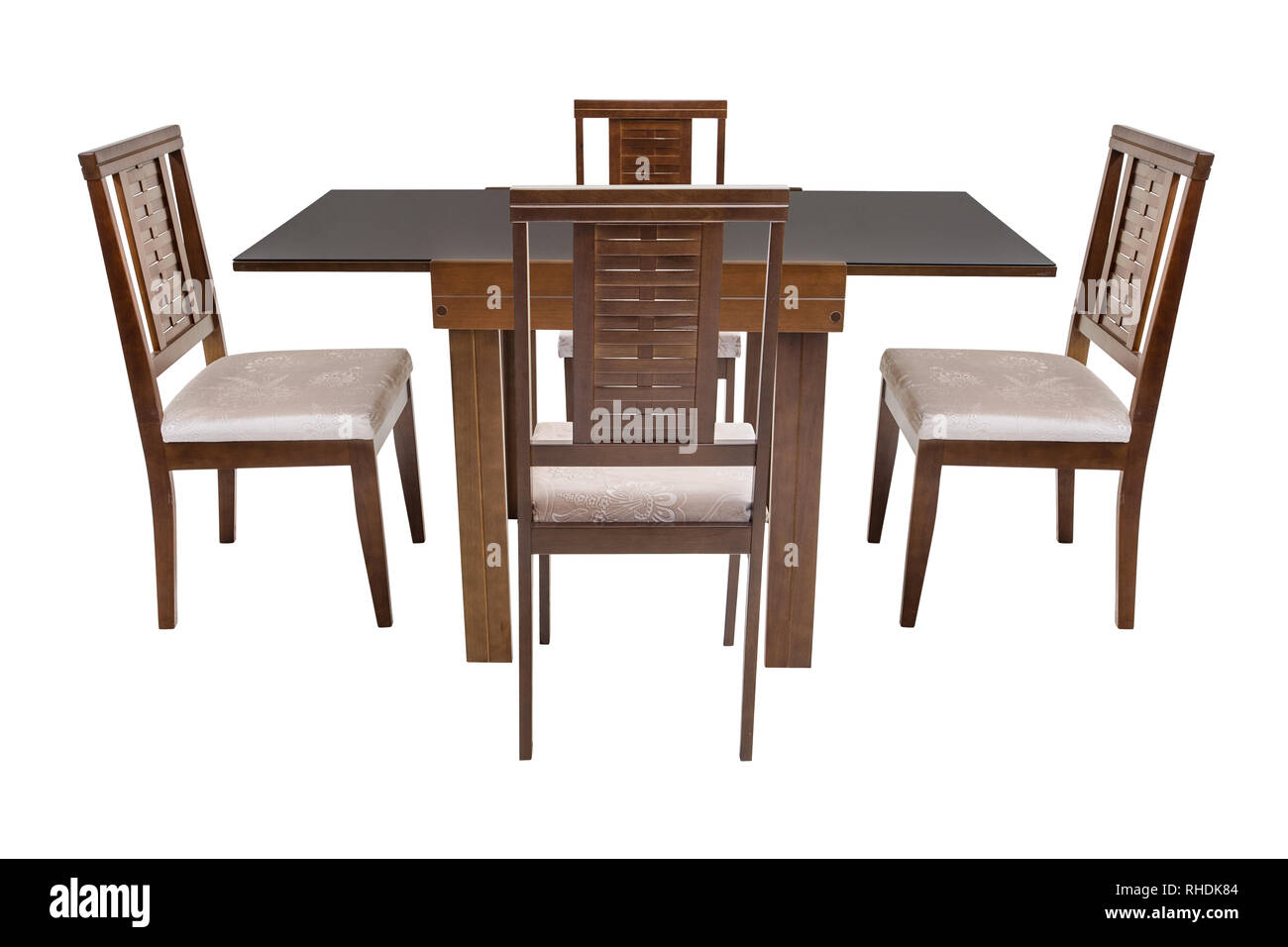 Table and four chairs on white background Stock Photo - Alamy