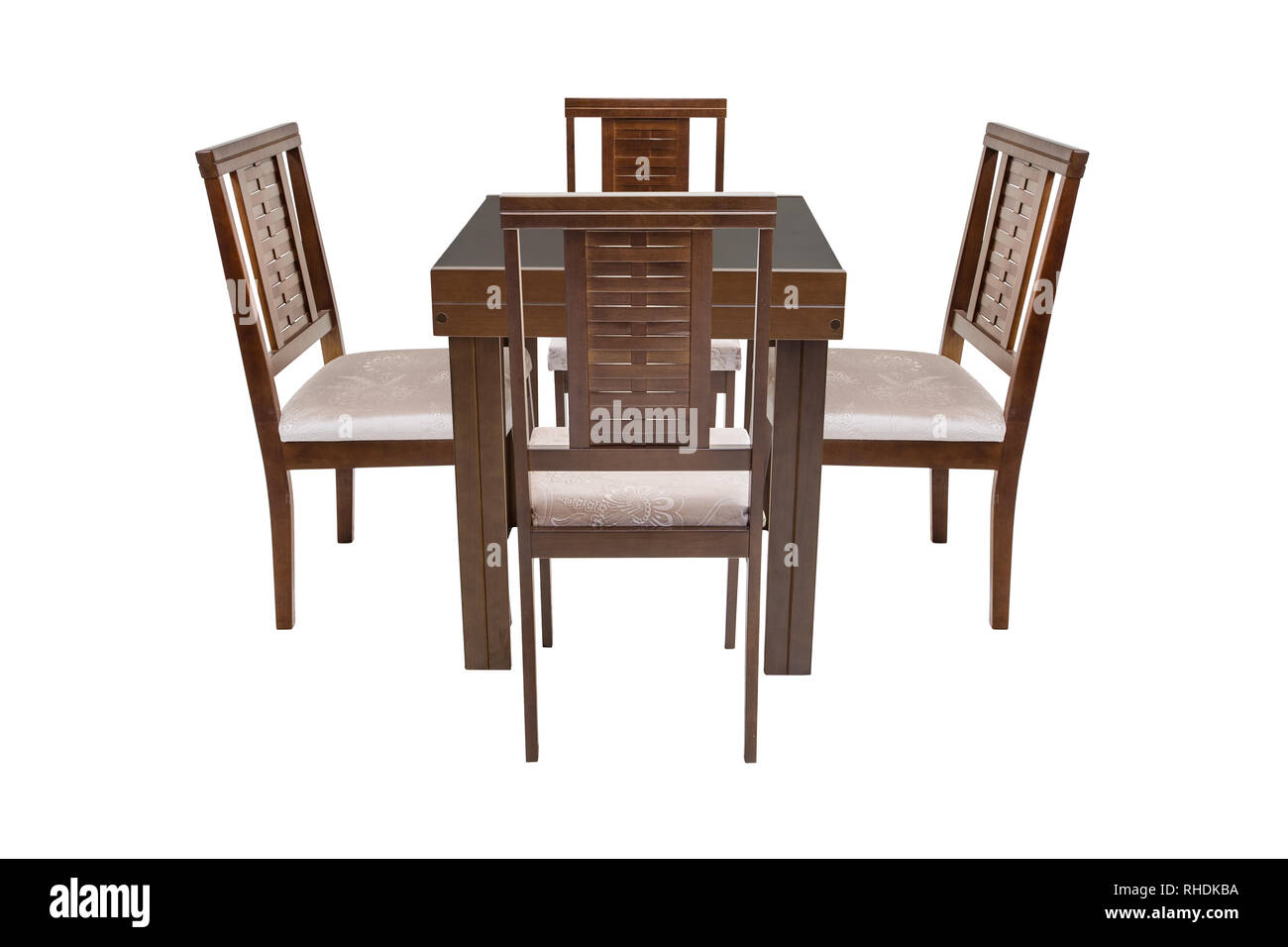 Table and four chairs on white background Stock Photo - Alamy