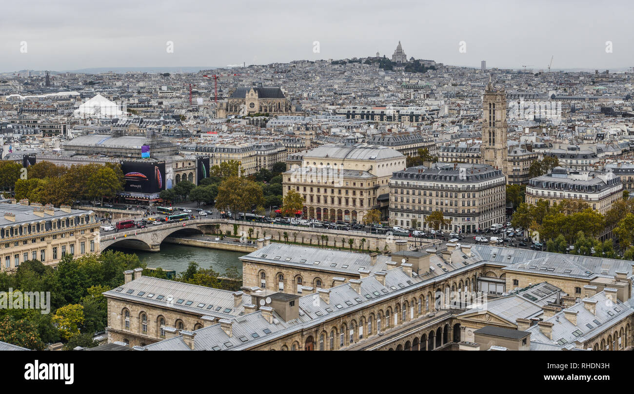 Paris, France - October 2, 2018. Aerial view of Paris with its typical ...