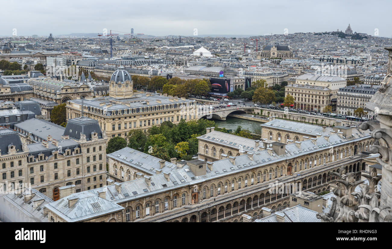 Paris, France - October 2, 2018. Aerial view of Paris with its typical ...