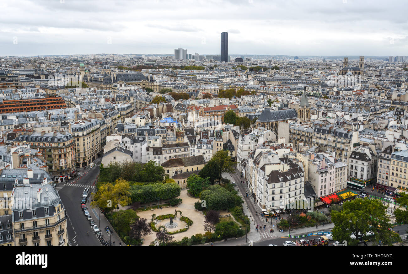 Paris, France - October 2, 2018. Aerial view of Paris with its typical ...