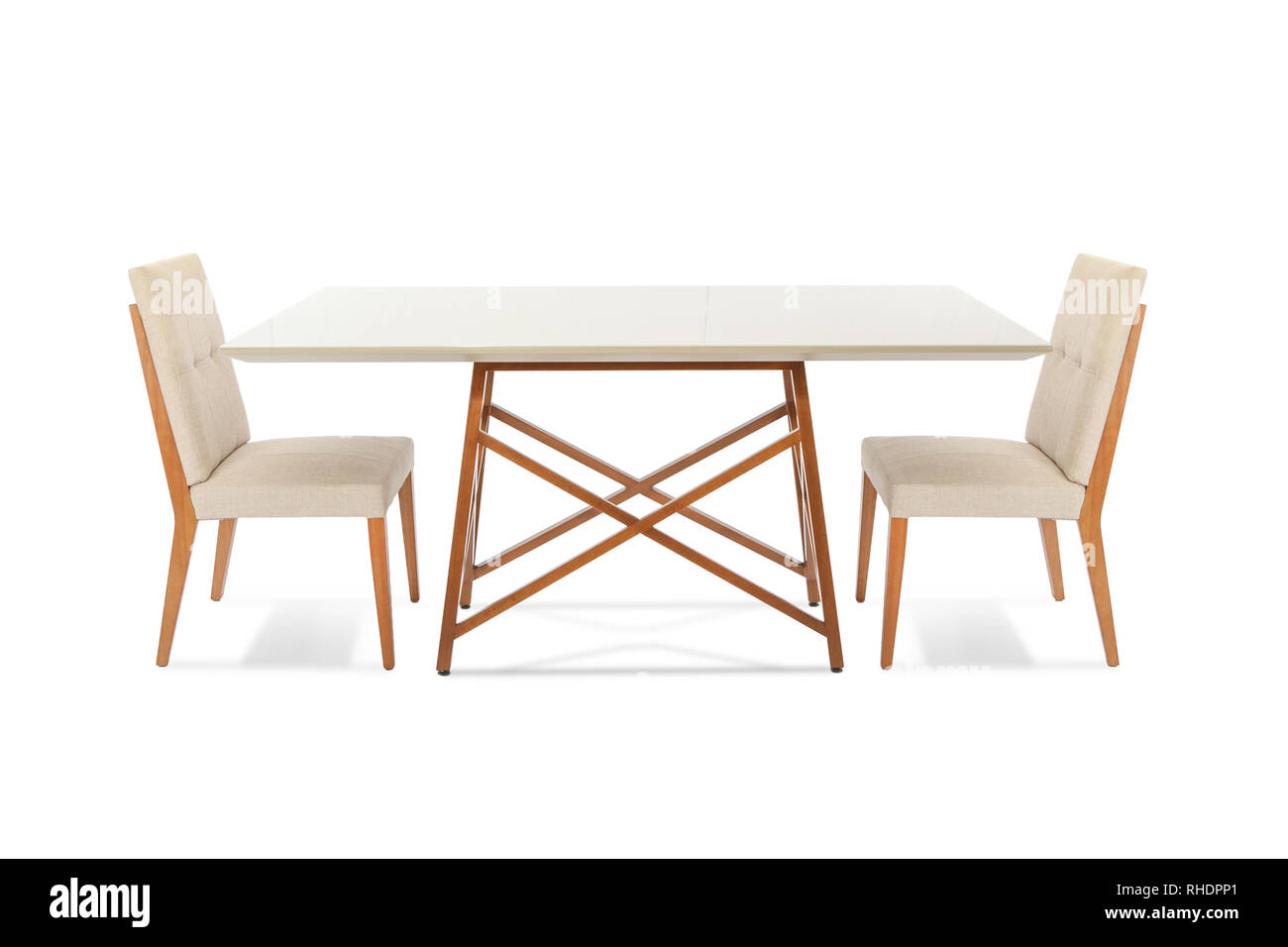 Wooden modern Table with chairs isolated on white background Stock ...