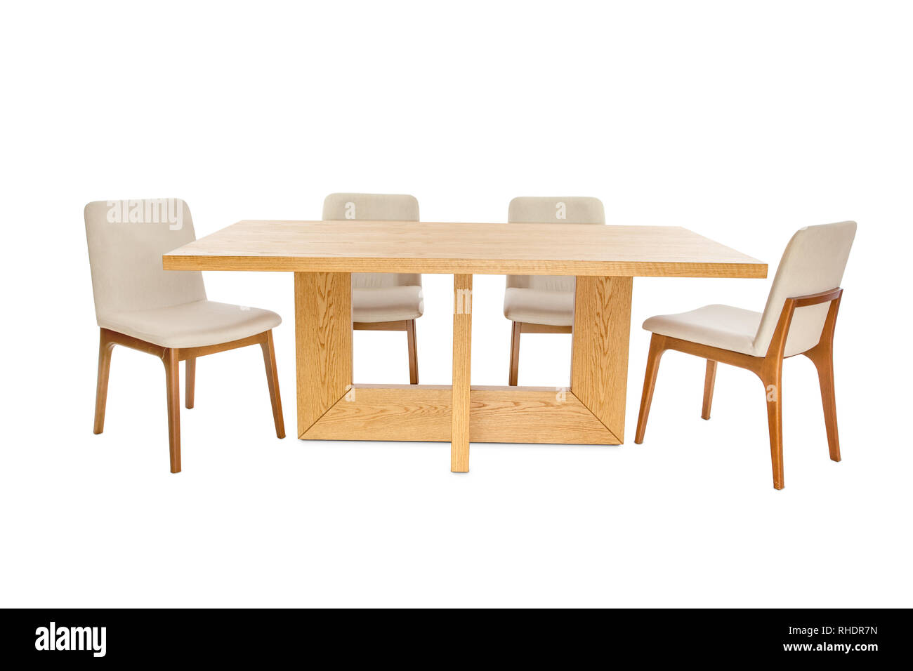Wooden modern Table with chairs isolated on white background Stock ...