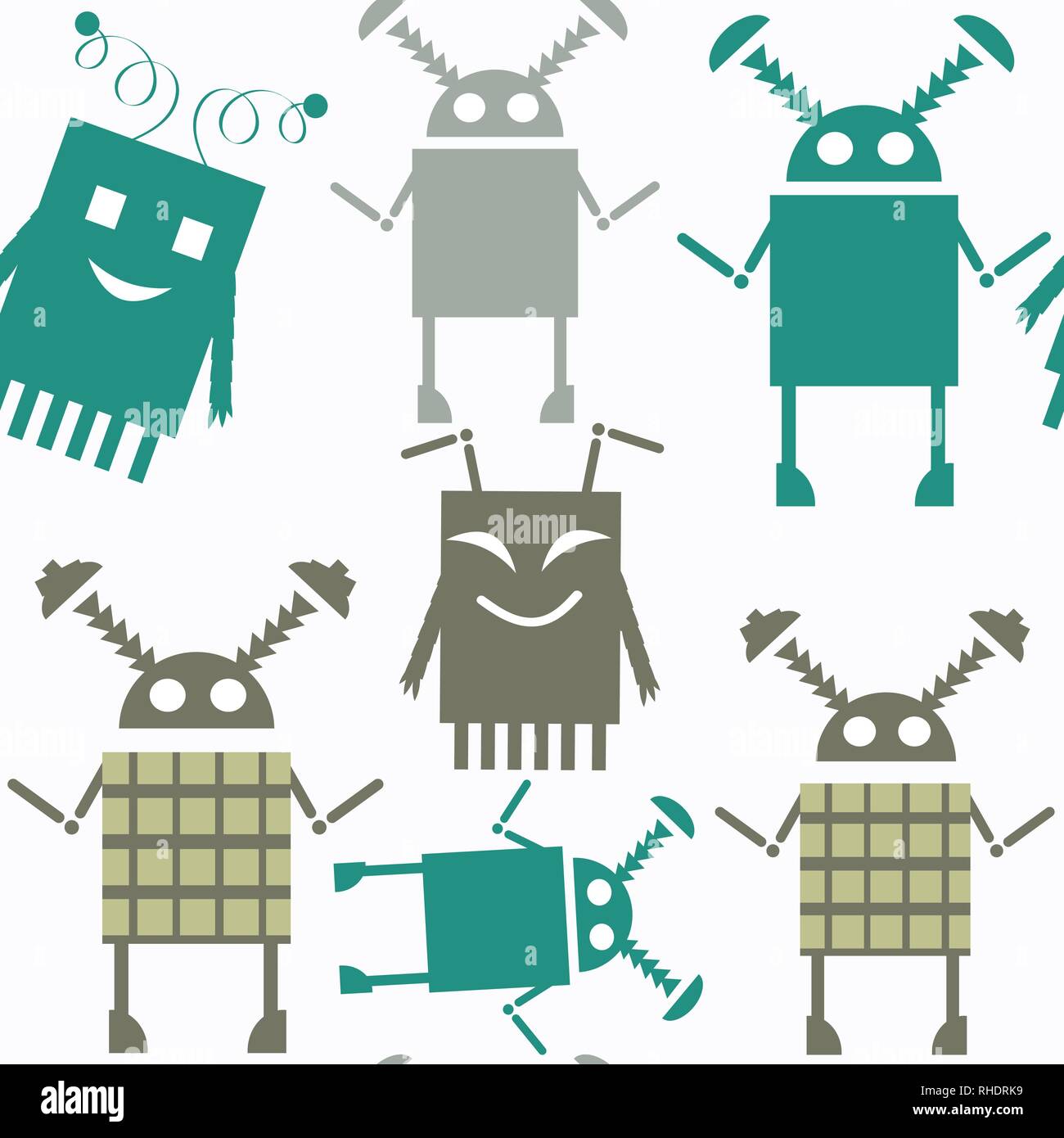 Robots abstract vector seamless pattern. It is located in swatch menu. Colorful background for ...