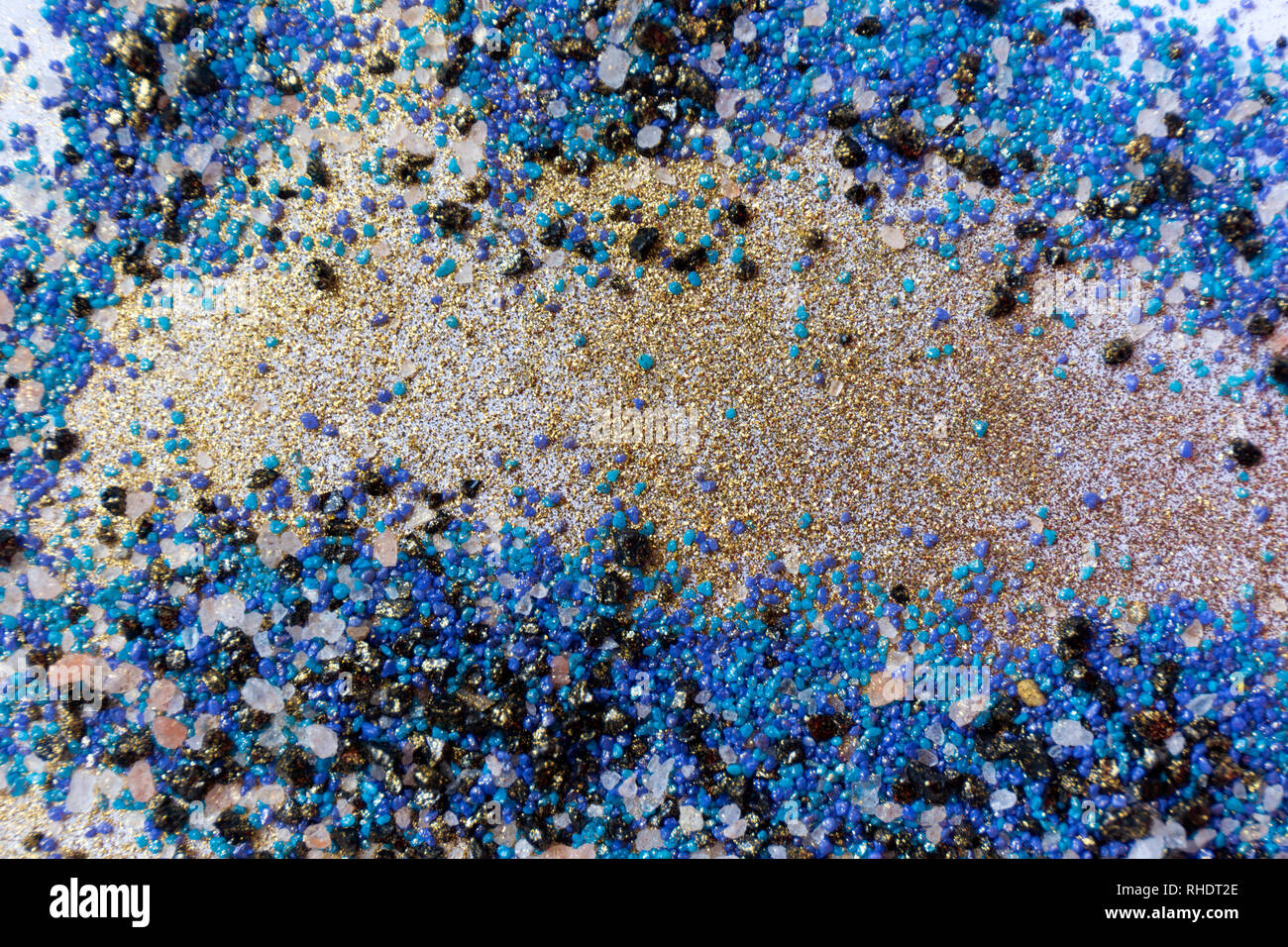 Colorful sand pattern. Marble style background. Blue and gold powder ...