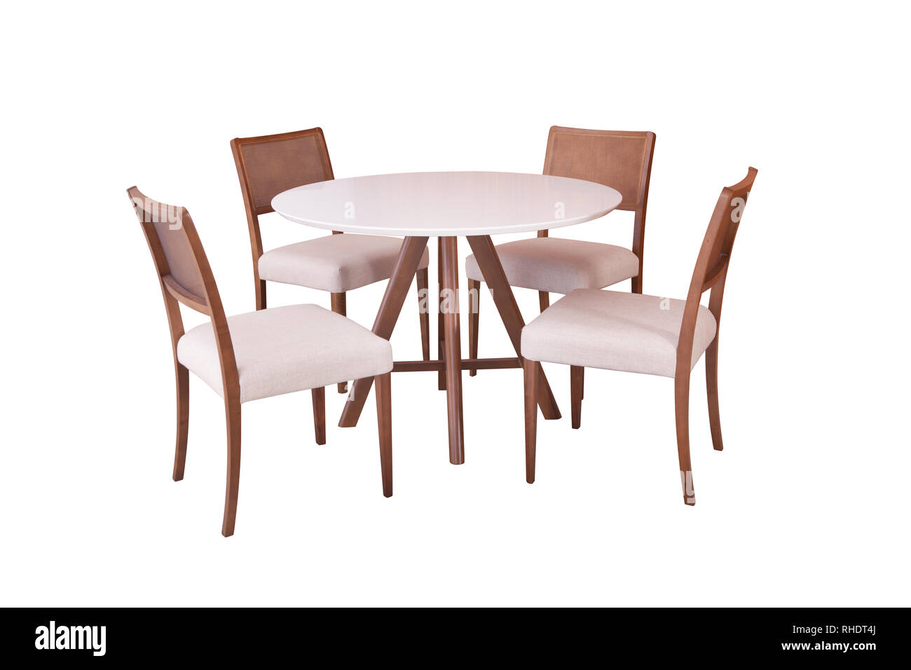 Table and four chairs on white background Stock Photo - Alamy