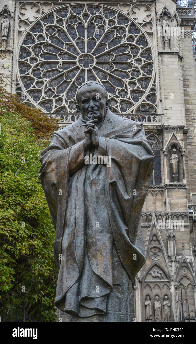 Paris, France - Oct 2, 2018. The Statue of Saint (Pope) Jean-Paul II ...