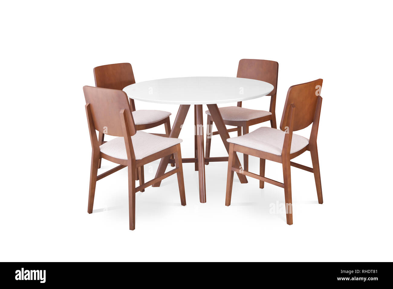 Table and four chairs on white background Stock Photo - Alamy