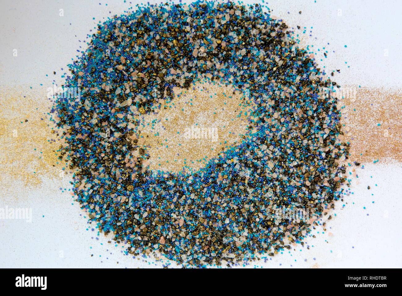 Layered colorful sand pattern. Marble style background. Blue and gold ...