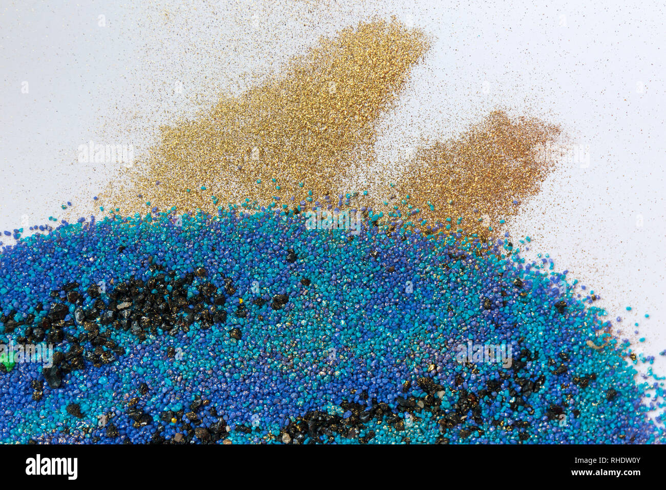 Colorful sand pattern. Marble style background. Blue and gold powder ...