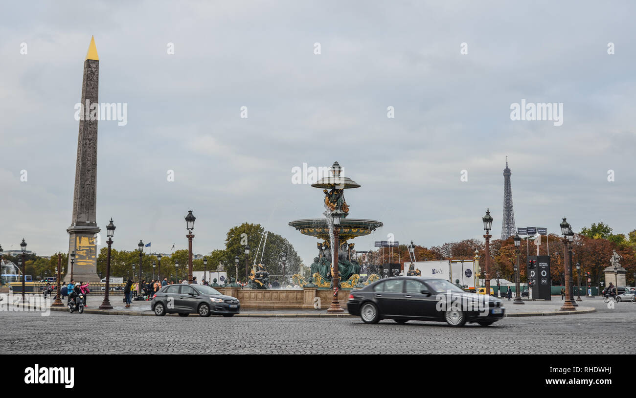 Paris, France - Oct 3, 2018. La Concorde Square of Paris, France. Place ...