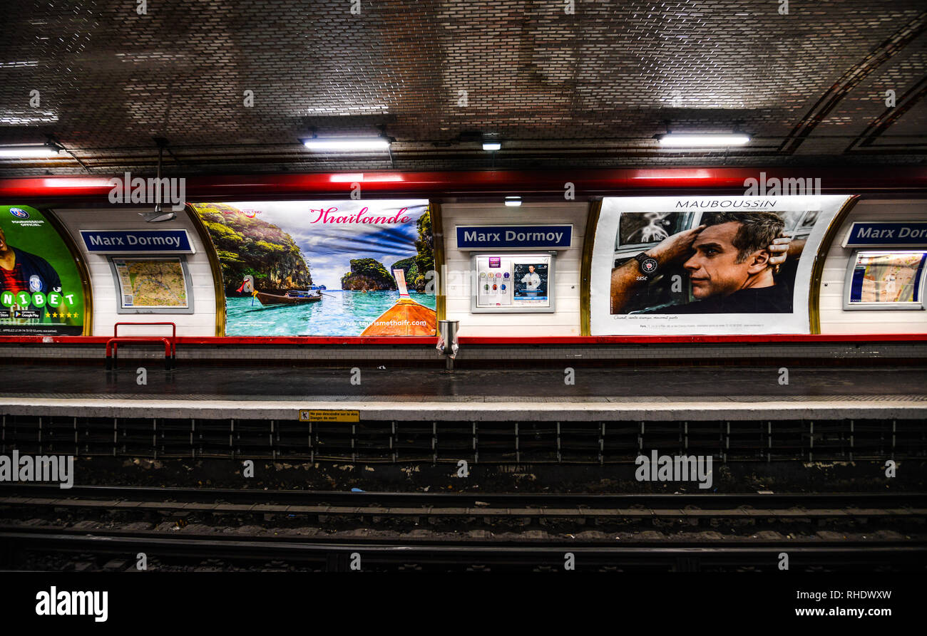 Paris, France - Oct 3, 2018. Interior of Metro station in Paris, France ...