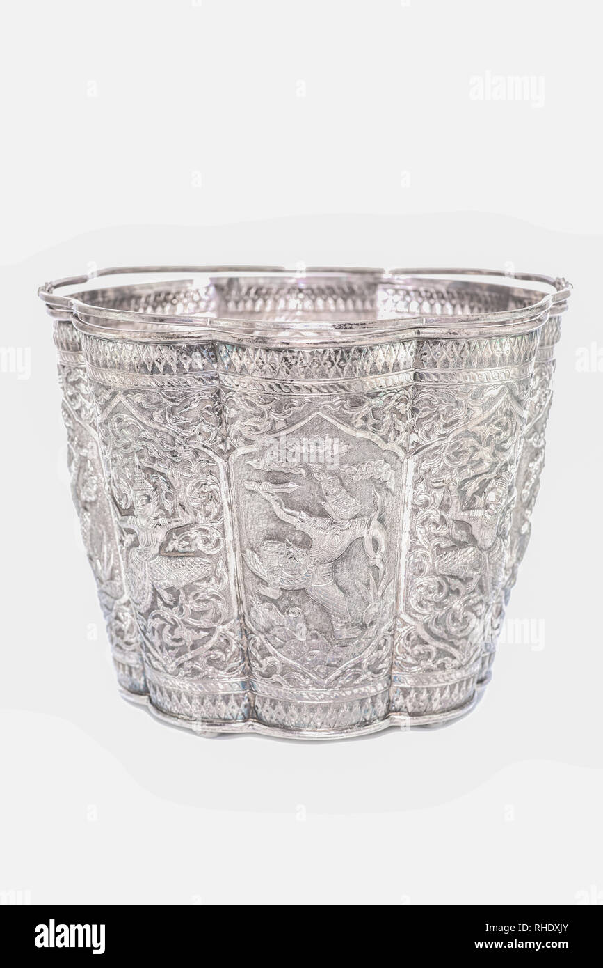 Thai vintage silverware bucket isolated on a white background Stock ...