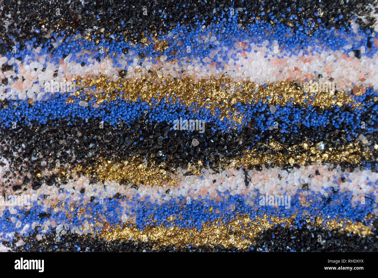 Layered colorful sand pattern. Marble style background. Blue and gold ...