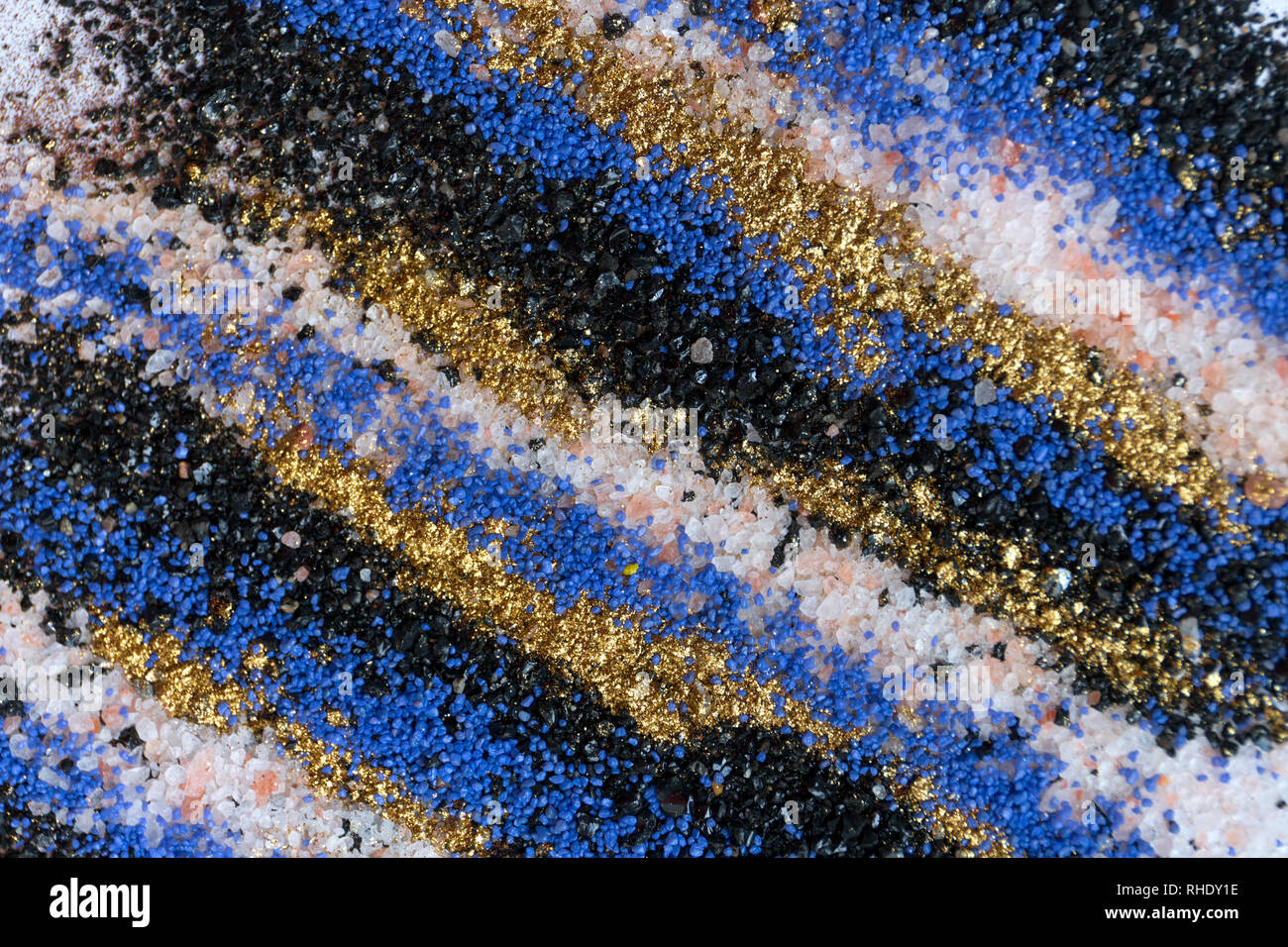 Layered colorful sand pattern. Marble style background. Blue and gold ...
