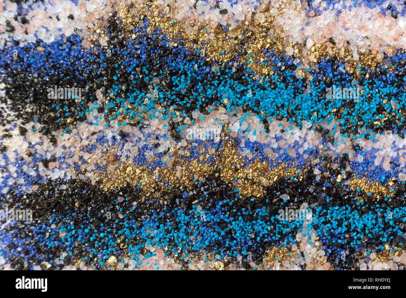 Layered colorful sand pattern. Marble style background. Blue and gold ...