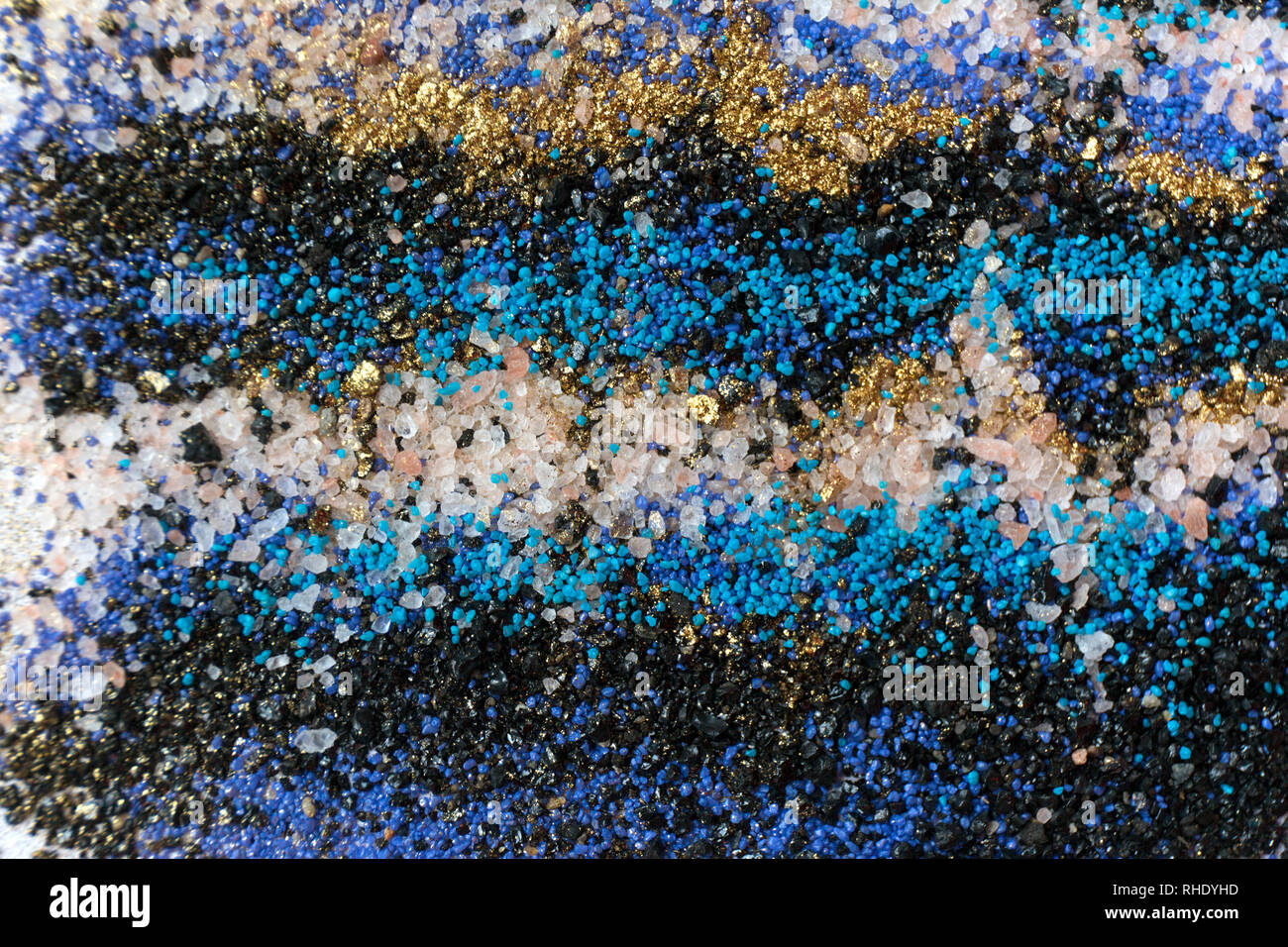Layered colorful sand pattern. Marble style background. Blue and gold ...