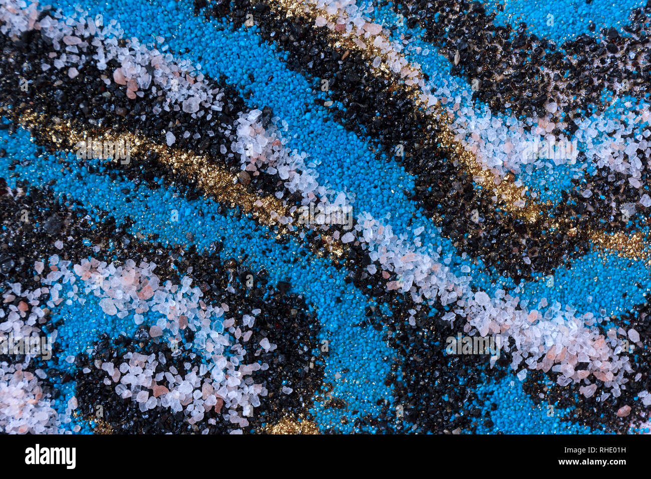 Layered colorful sand pattern. Marble style background. Blue and gold ...
