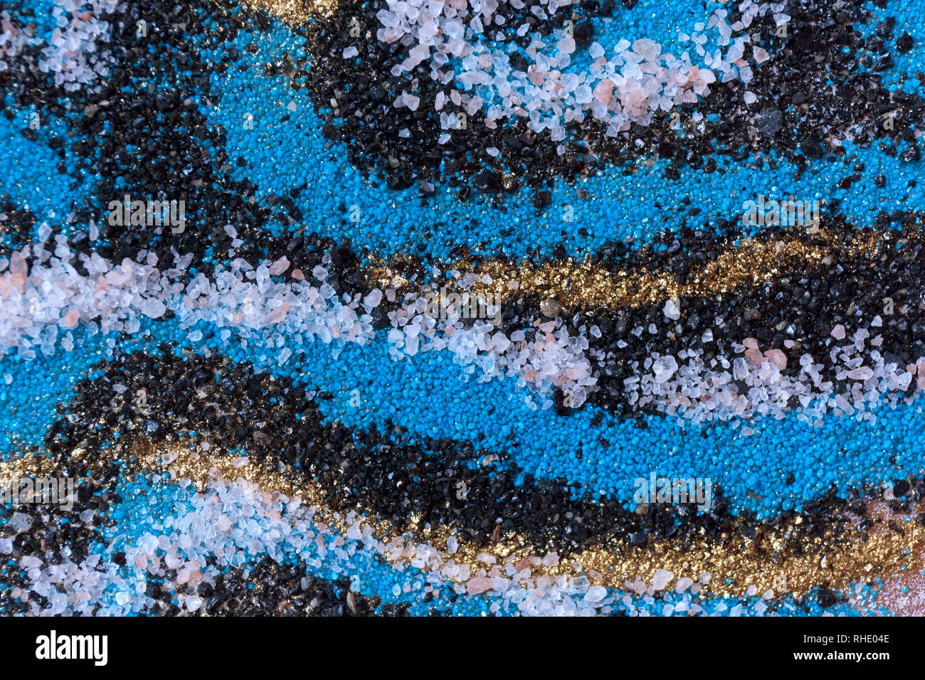 Layered colorful sand pattern. Marble style background. Blue and gold ...
