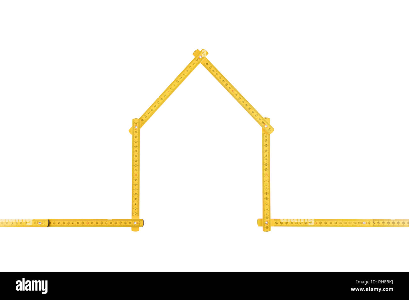 Yellow meter ruler folded as house isolated on white background Stock ...