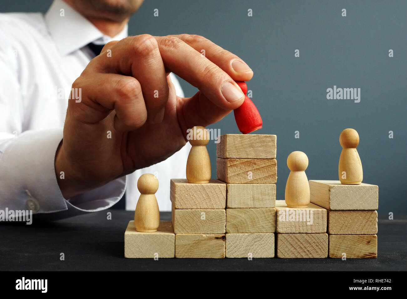 Employee evaluation. Blocks from wood and figurines. Performance review ...
