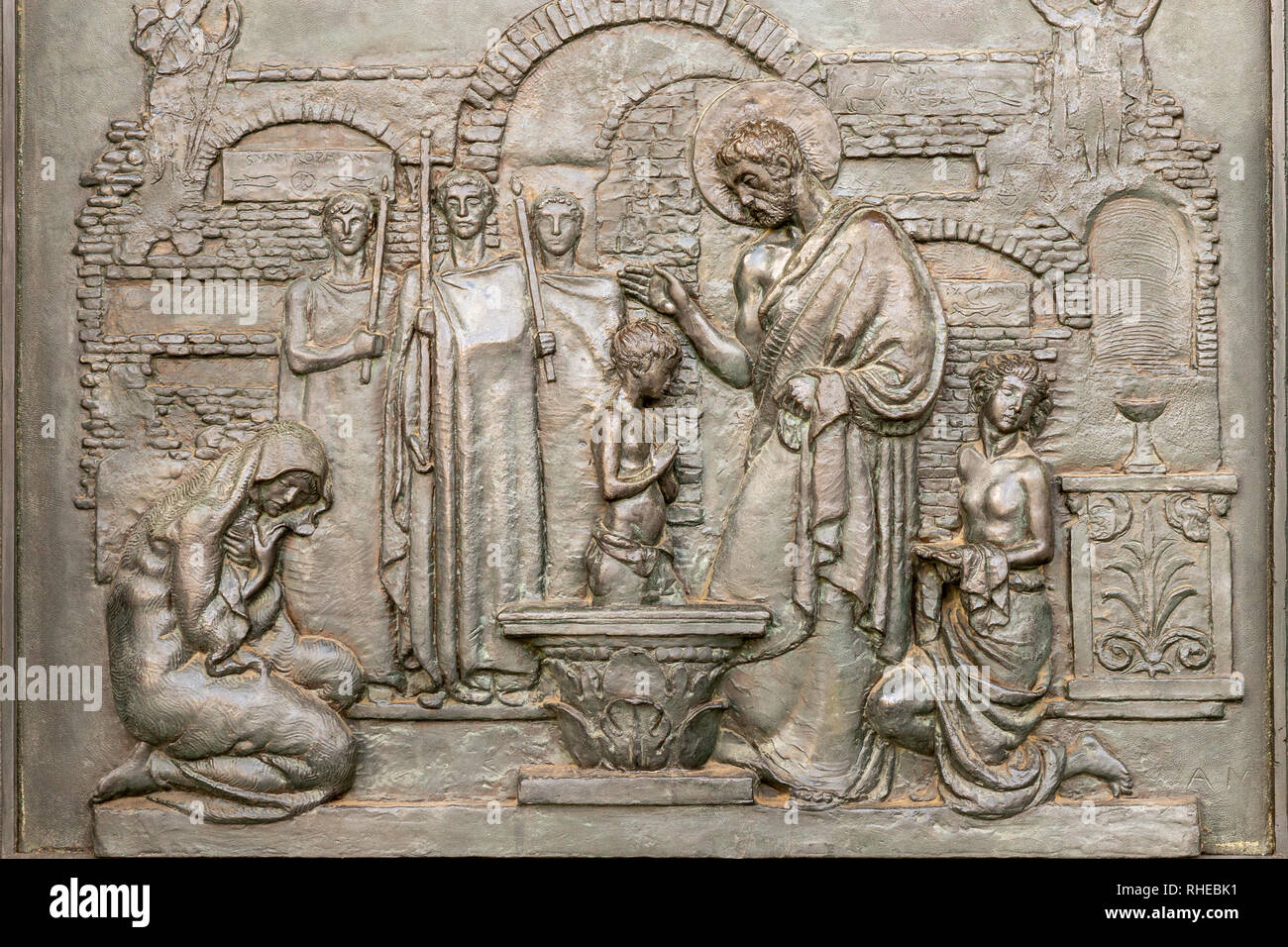 ancient bas-relief depicting the baptism of Christ Stock Photo - Alamy