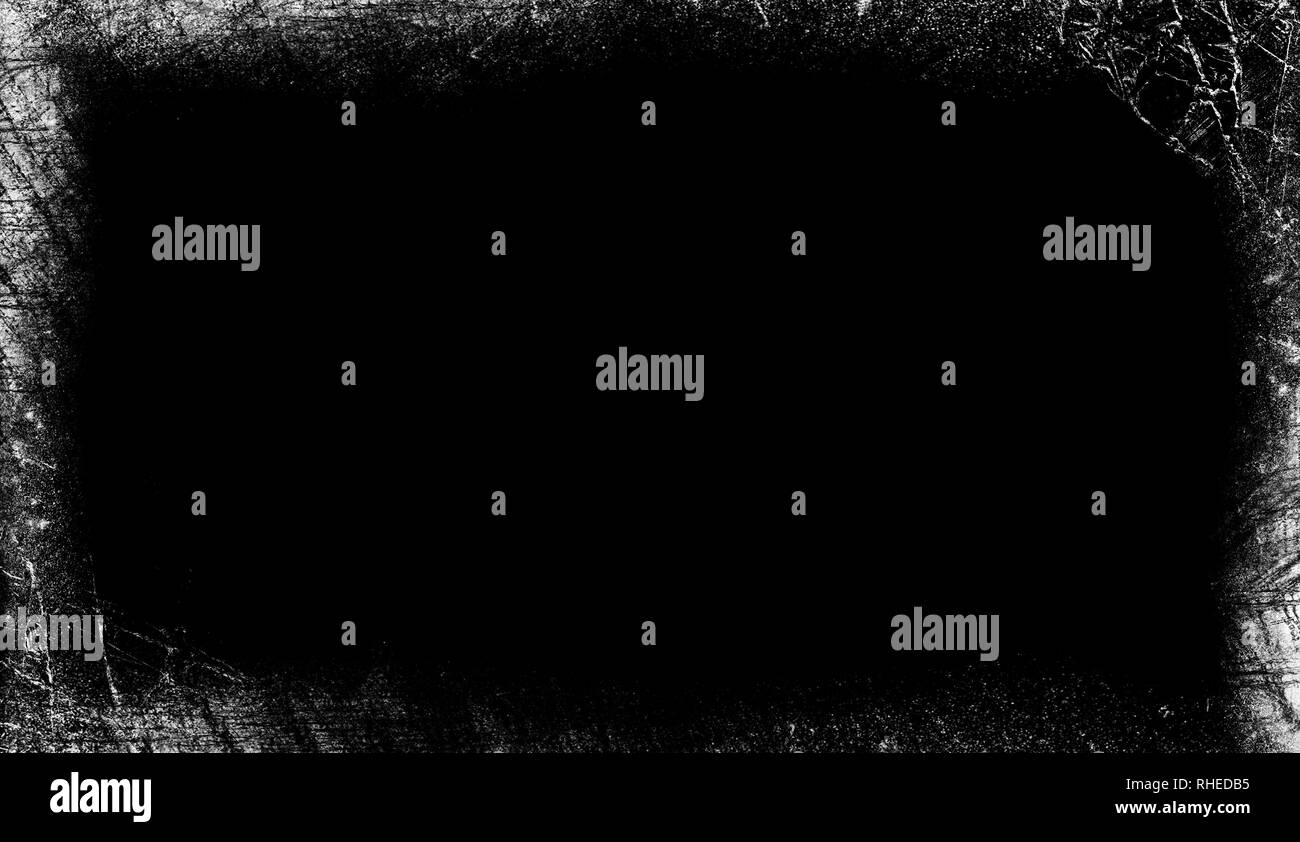 Vintage scratched grunge border overlays on isolated black background ...