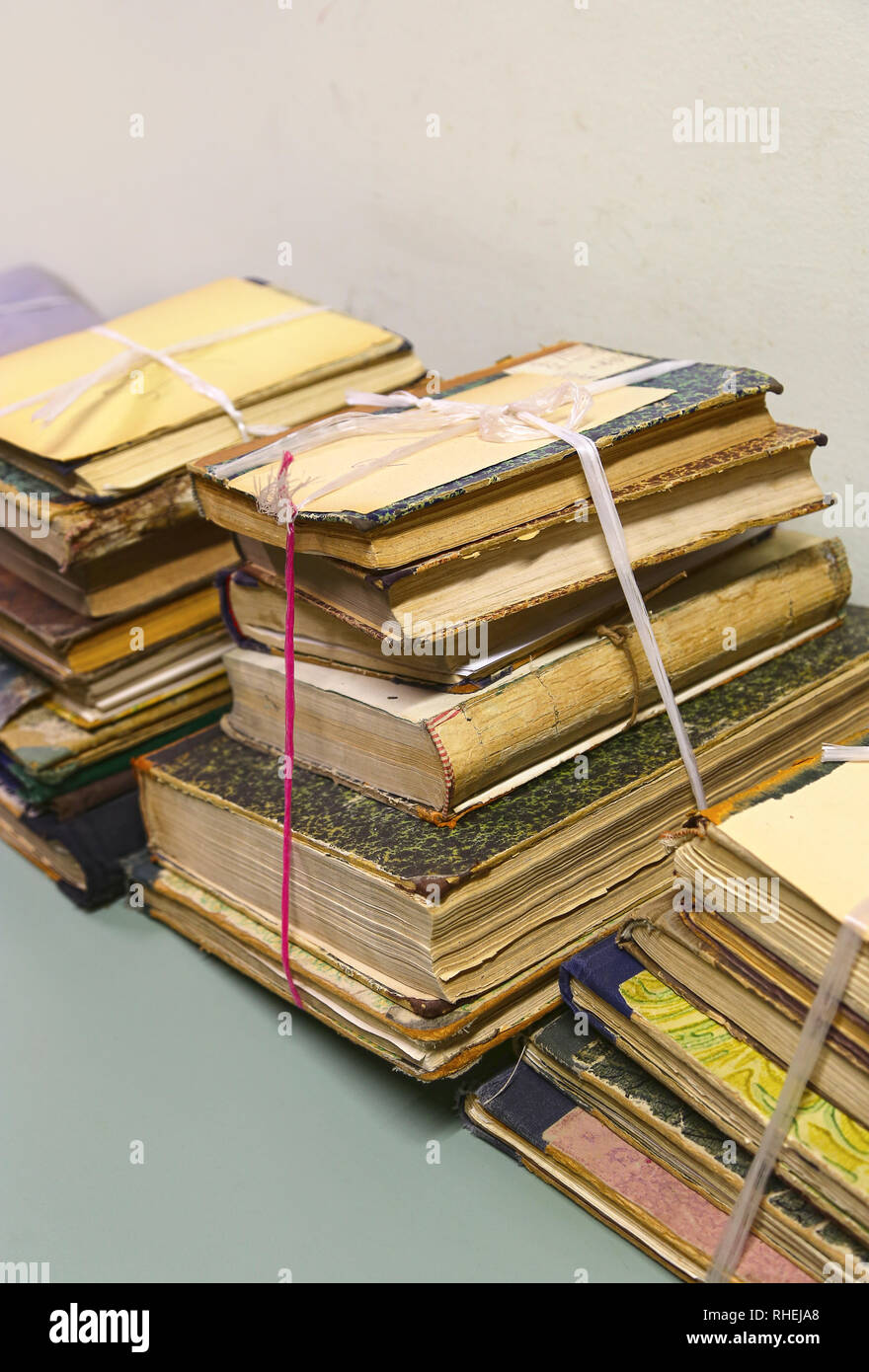 Stacks of very old books Stock Photo - Alamy