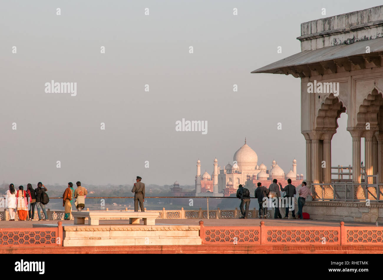 Taj Mahal viewed from Agra Fort. Taj Mahal is a tomb for Mughal emperor ...