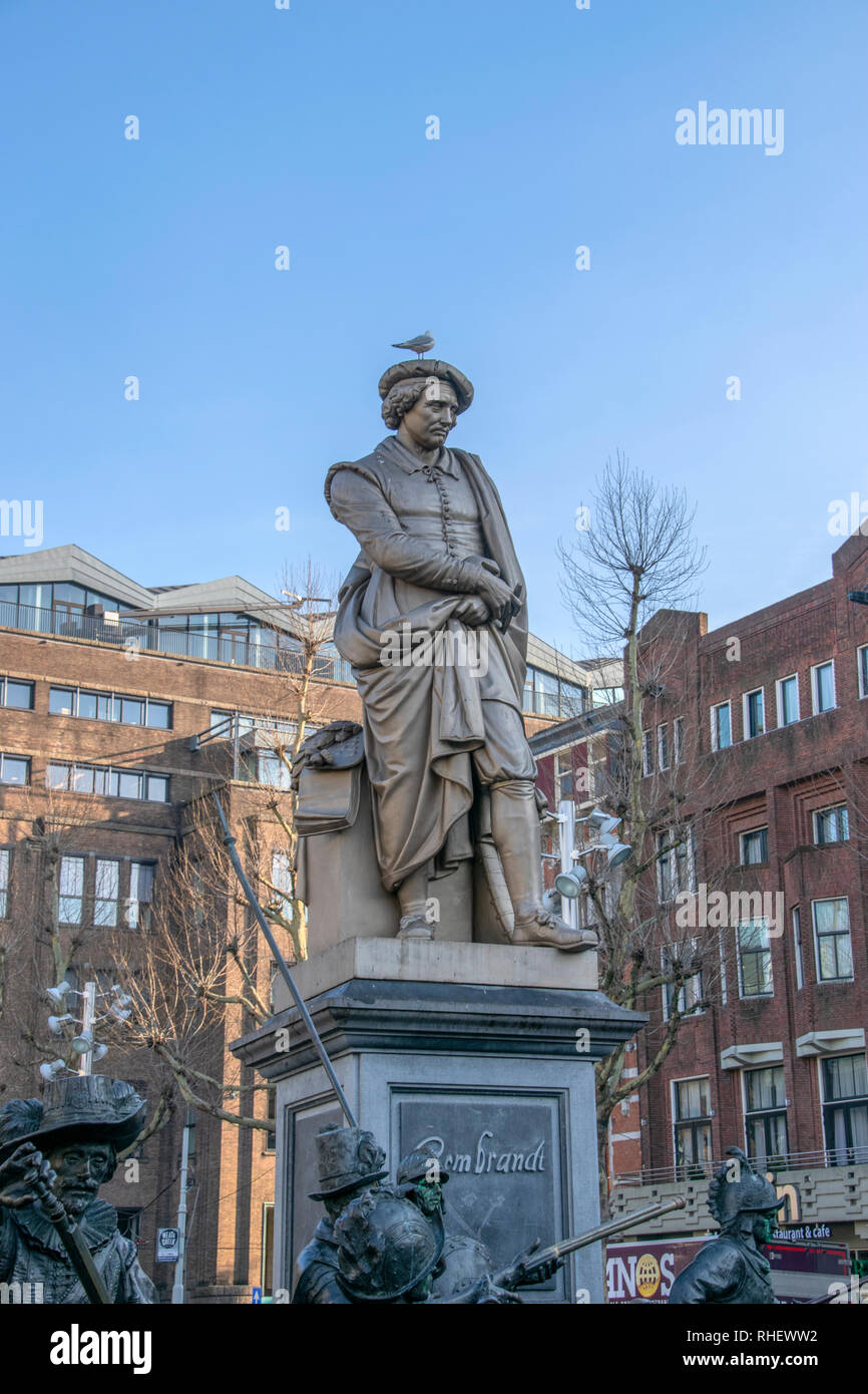 Close Up Of The Rembrandt Statue At The Rembrandtplein Square Amsterdam ...