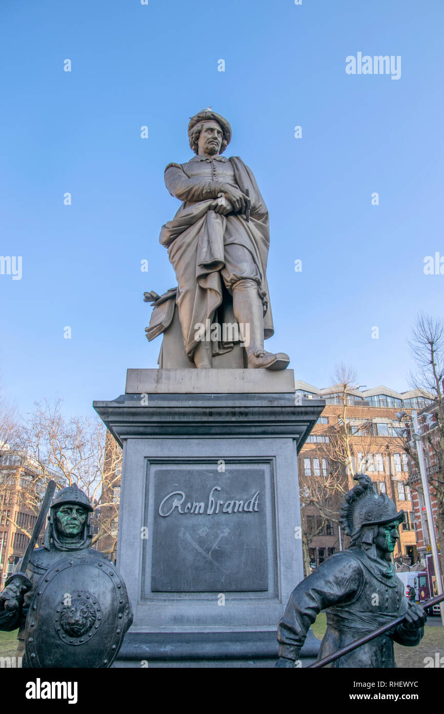 Close Up Of The Rembrandt Statue At The Rembrandtplein Square Amsterdam ...