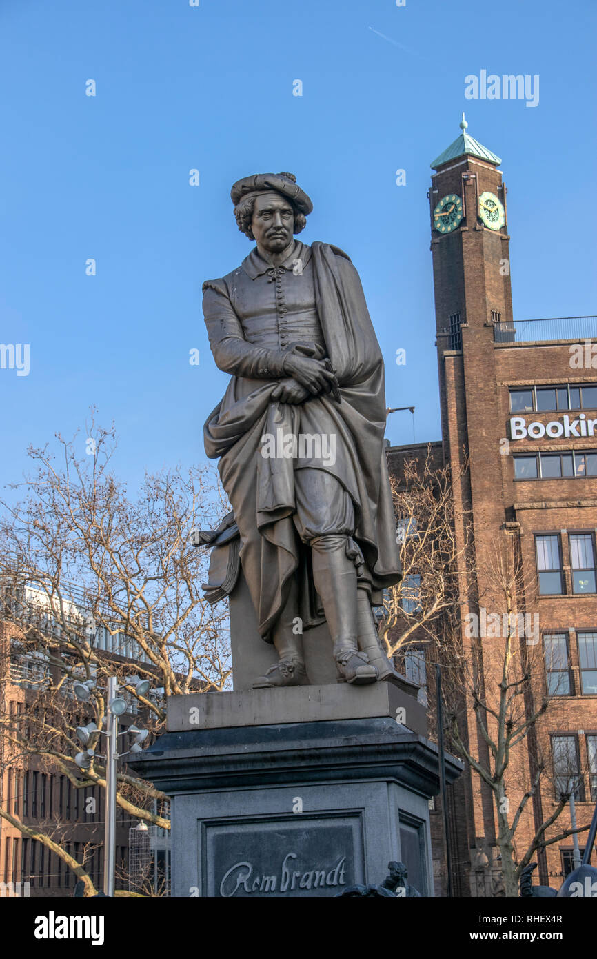 Close Up Of The Rembrandt Statue At The Rembrandtplein Square Amsterdam ...
