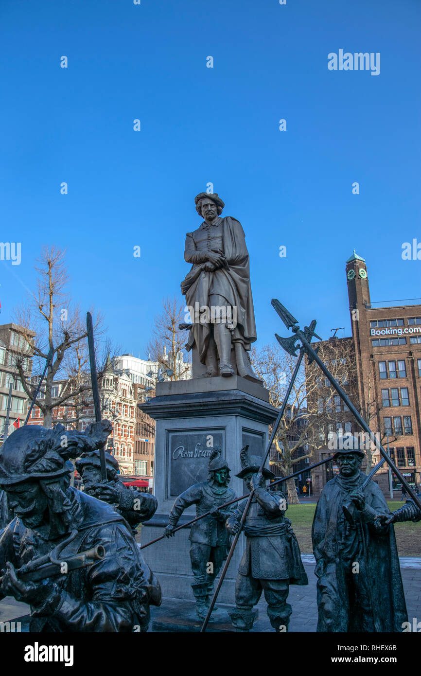 Close Up Of The Rembrandt Statue At The Rembrandtplein Square Amsterdam ...