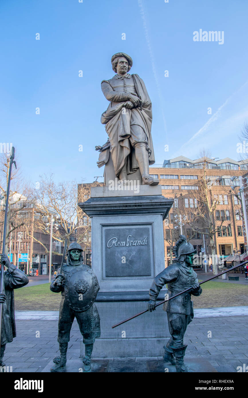 Close Up Of The Rembrandt Statue At The Rembrandtplein Square Amsterdam ...