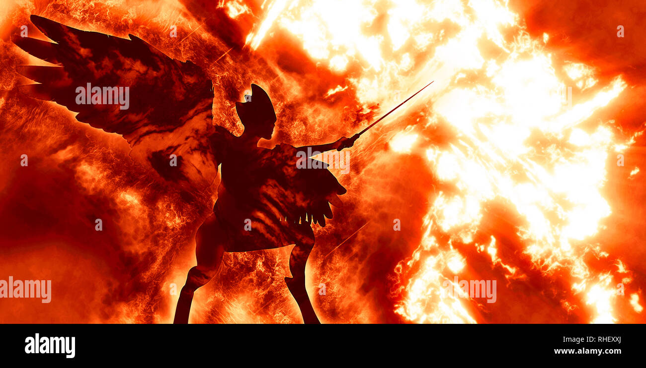 Illustration of diabolic demon in hell - 3D rendering Stock Photo - Alamy