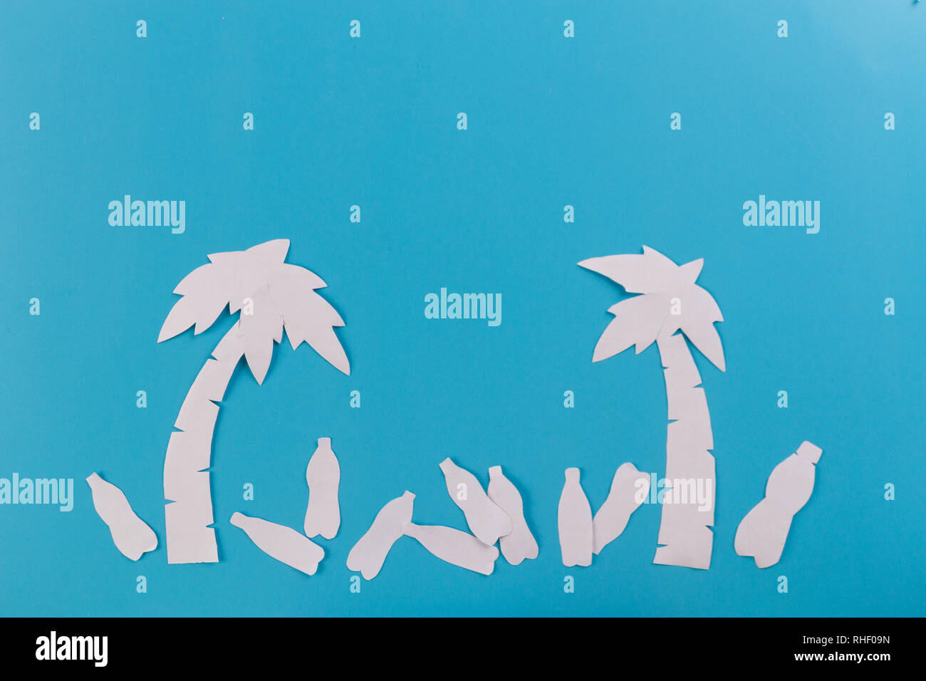 ocean pollution concept. plastic bottles on the beach. paper cut Stock ...