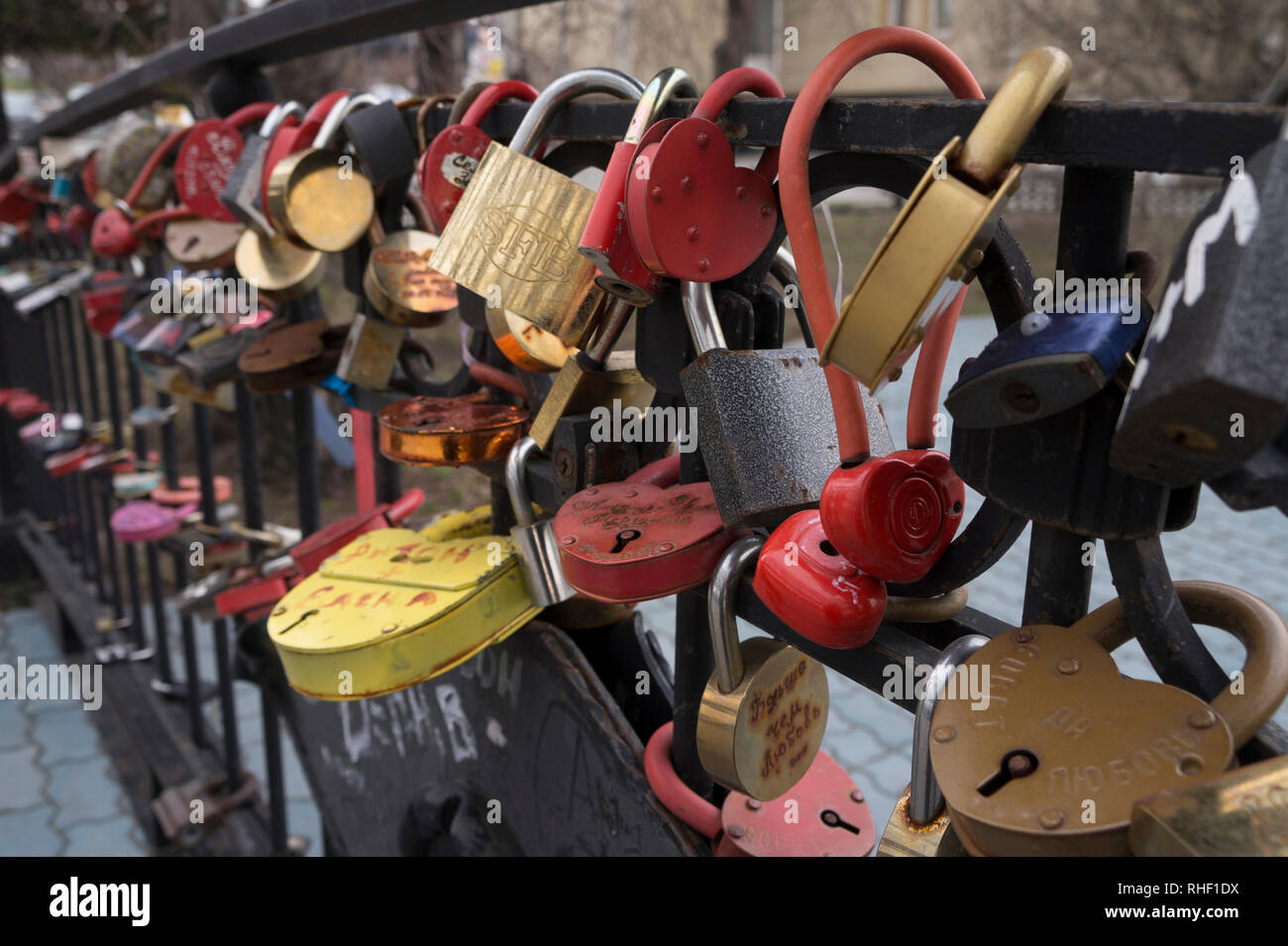 Traditional wedding locks on the bridge Stock Photo - Alamy