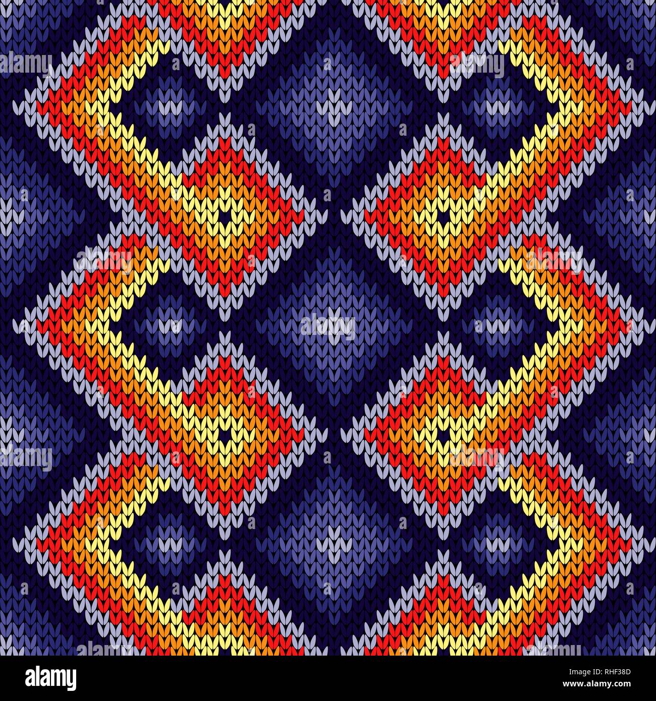 Knitted seamless decorative pattern with interlacing lines in purple ...